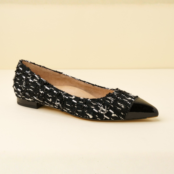 [Limited Edition FW'25] Black Fancy Tweed Cap Toe Flat – Ally Shoes