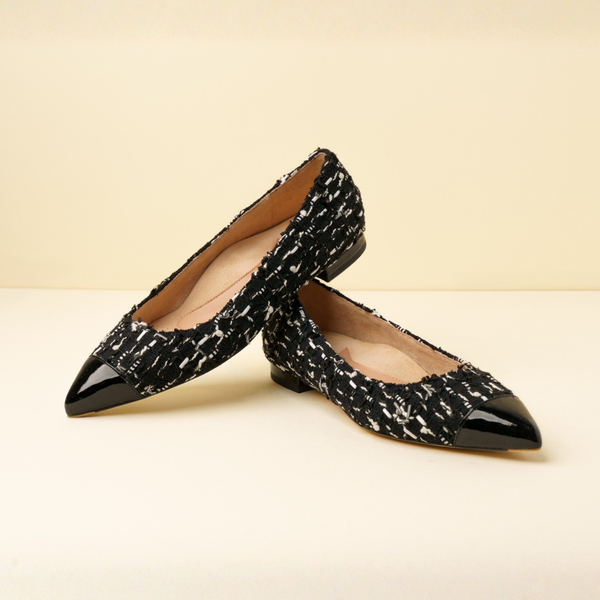 [Limited Edition FW'25] Black Fancy Tweed Cap Toe Flat – Ally Shoes