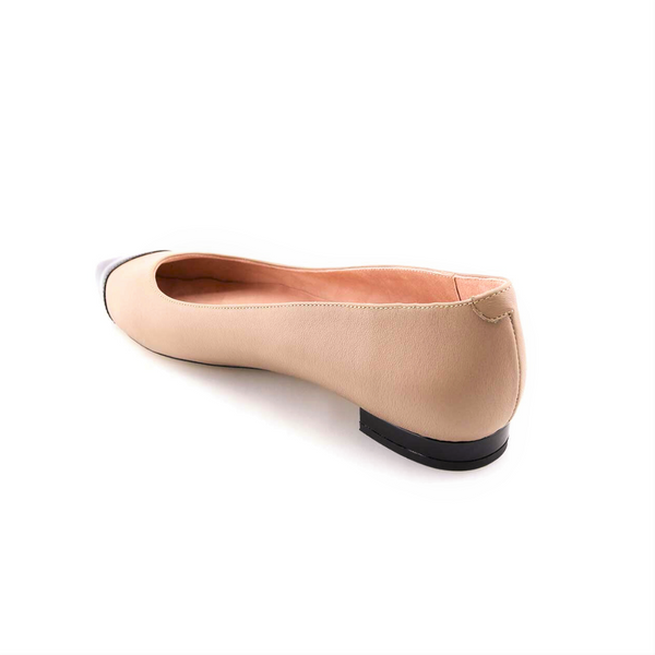 Bossy Beige Leather with Black Patent Leather Cap Toe Flat – Ally Shoes
