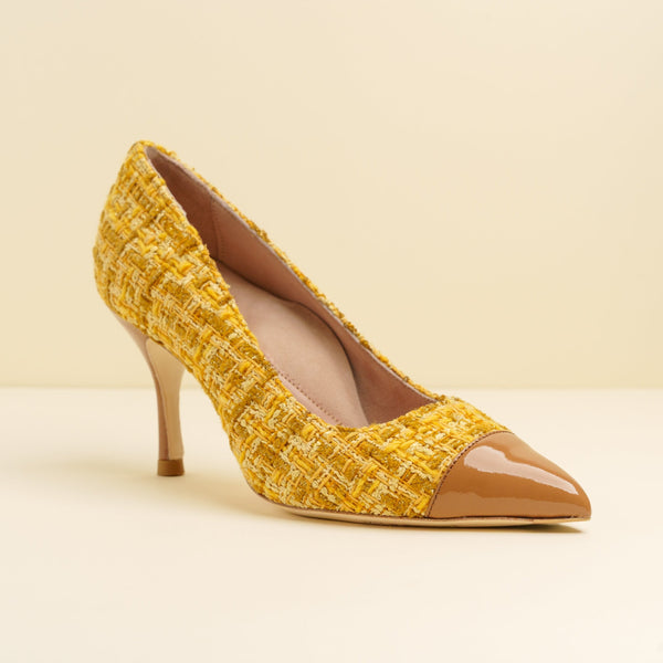 [Limited Edition FW'25] Mustard Tweed Cap Toe Classic Pump – Ally Shoes