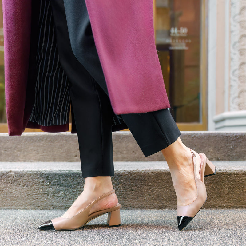 Bossy Beige Cap Toe Slingback Lower Block Heel – Ally Shoes