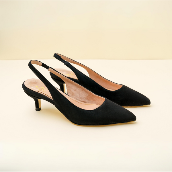 Comfortable Black Suede Slingback Kitten Heel | ALLY Shoes