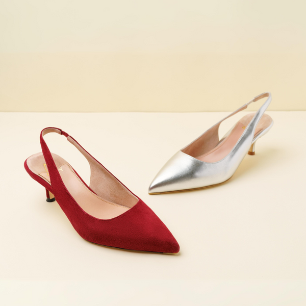 Comfortable Garnet Suede Slingback Kitten Heel | ALLY Shoes